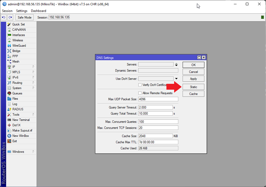 Настройка DNS на MikroTik: через Winbox и терминал, с кэшем и статикой